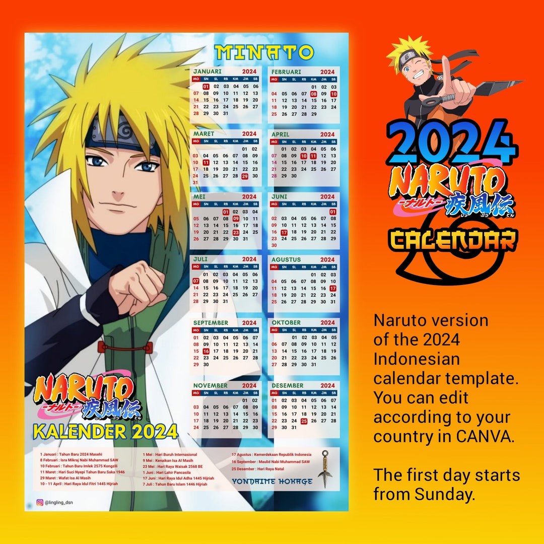 2024 Indonesian Calendar Template Naruto Theme Minato Theme - Etsy