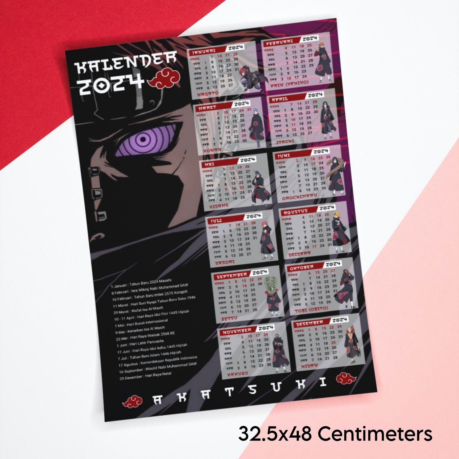 2024 Indonesian Calendar Template Naruto Edition Akatsuki - Etsy