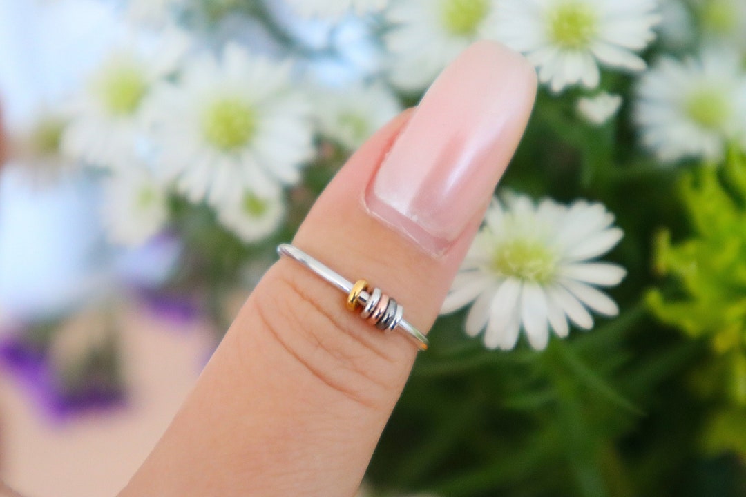 Dainty Anxiety Ring, Fidget Ring, Sterling Silver With 18K Gold, Midi ...