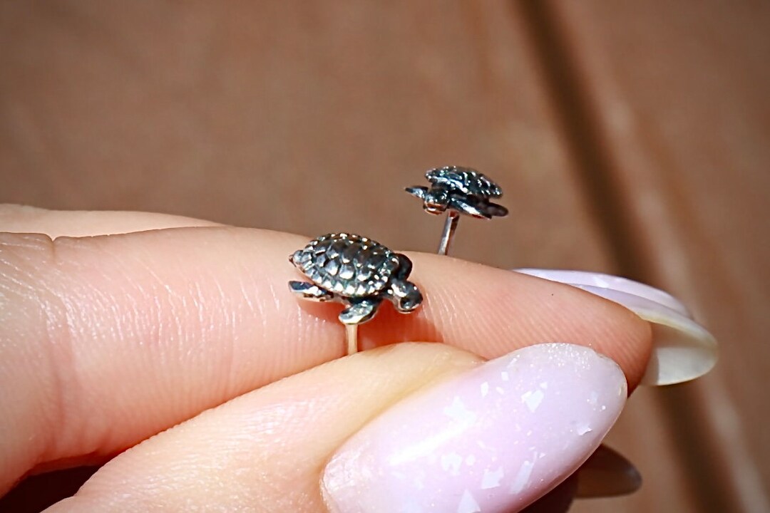 Turtle Earrings, Sterling Silver Turtle Studs, Dainty Turtle Earrings, Tortoise Studs - Etsy