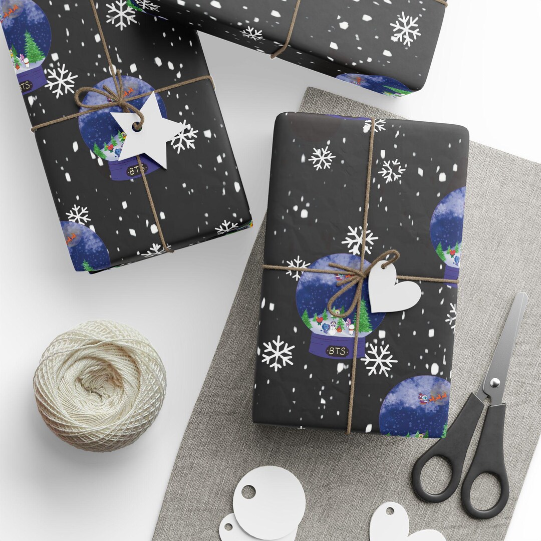 BT21 Inspired BTS Snow Globe Wrapping Paper | Cute Holiday Gift Wrap ...