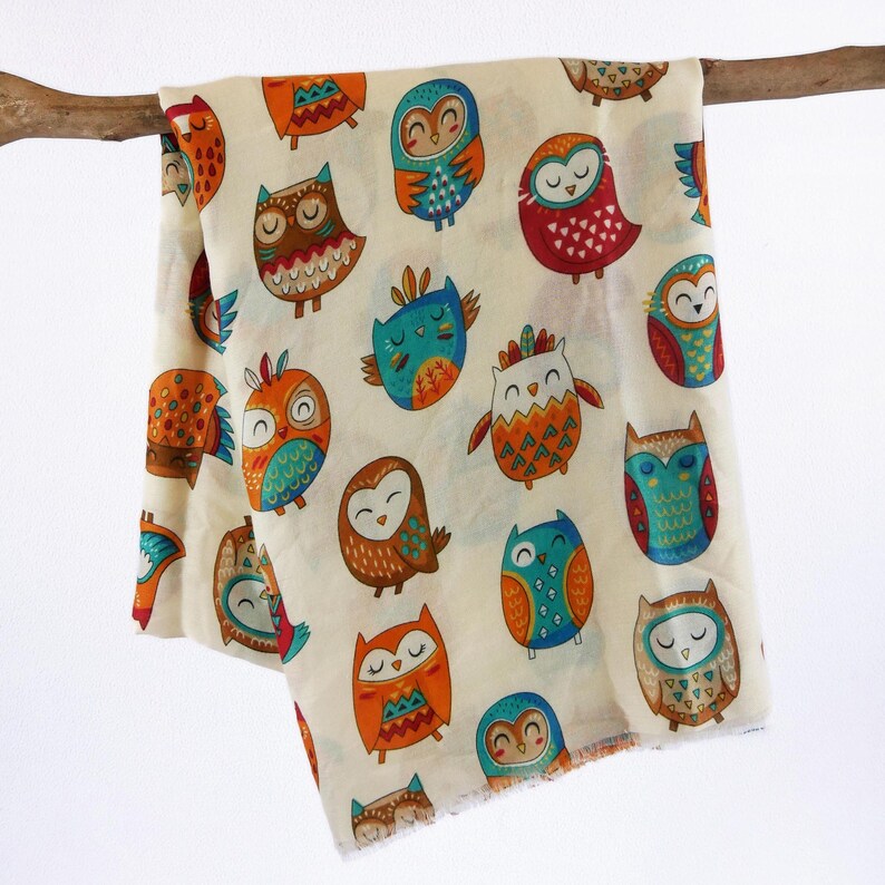 Owl Lover Autumn Scarf Boho Bird Wrap Birthday Mother's Day Gift for ...