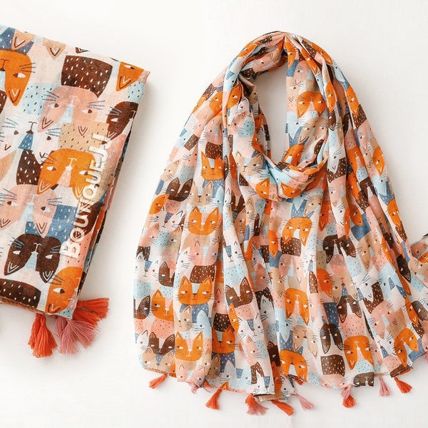 Cat Print Scarf - Etsy