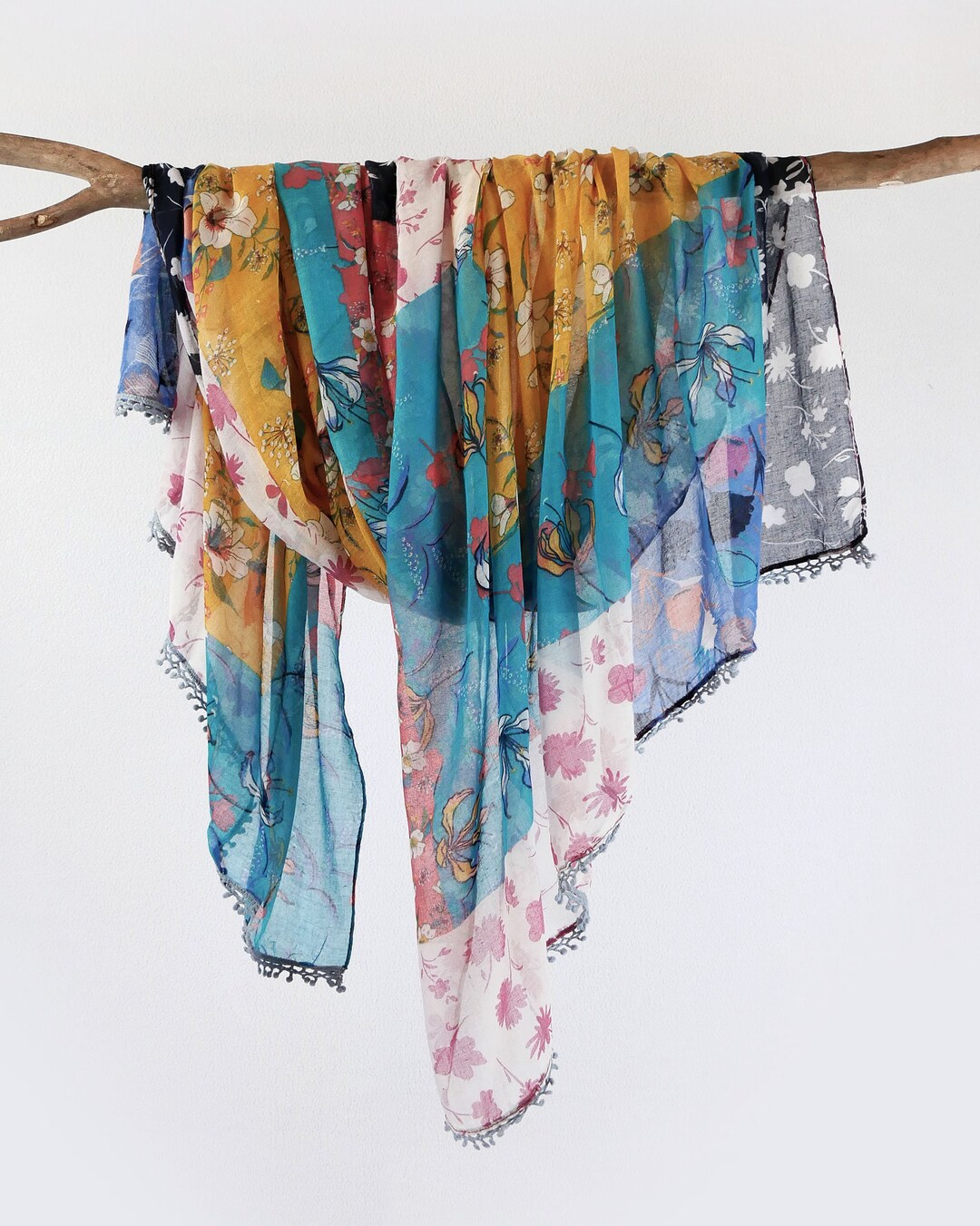 Colorful Floral Scarf Boho Spring Flower Shawl Botanical Wrap Mothers ...