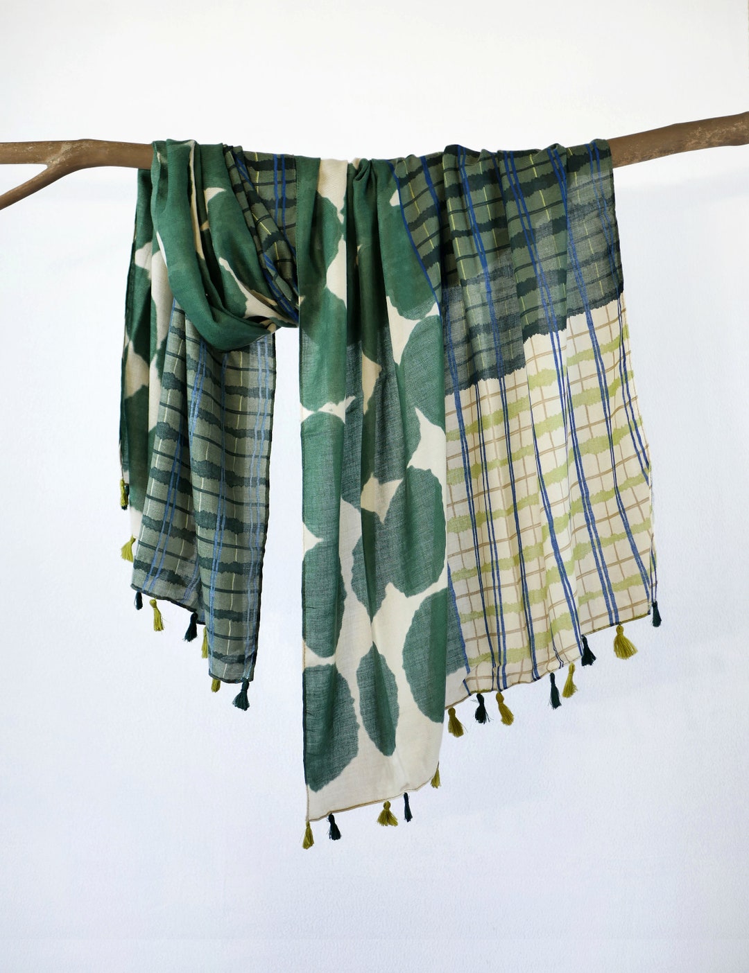 Pine Green Abstract Watercolor Scarf Asian Inspired Zen Gift Boho Navy ...