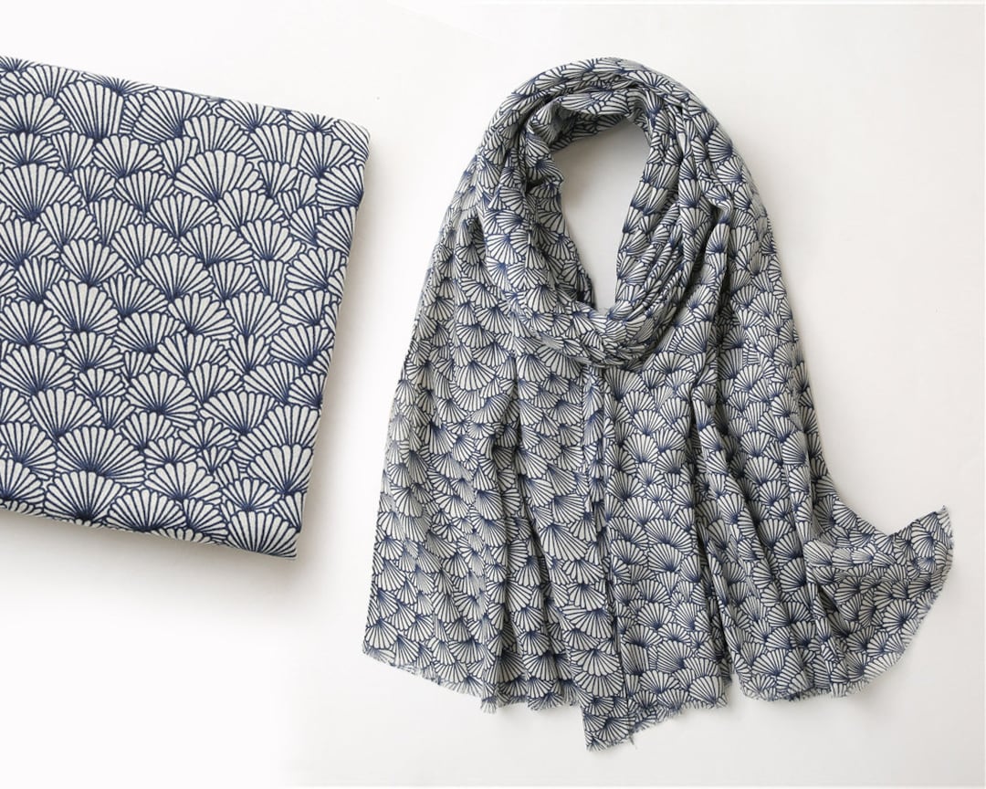 Elegant Ink Blue Japanese Pattern Printed Unisex Scarf Gift - Etsy