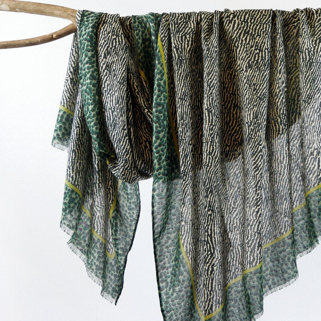 Green Edge Leopard Cheetah Animal Skin Pattern Scarf Printed Voile ...
