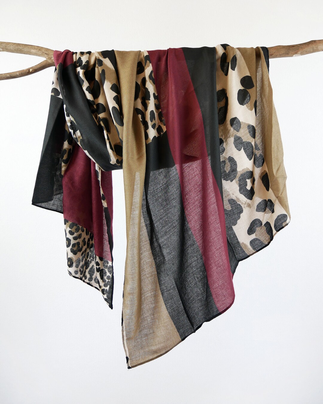 Burgundy Cheetah Leopard Print Scarf Wine Red Black Animal Shawl Unisex ...