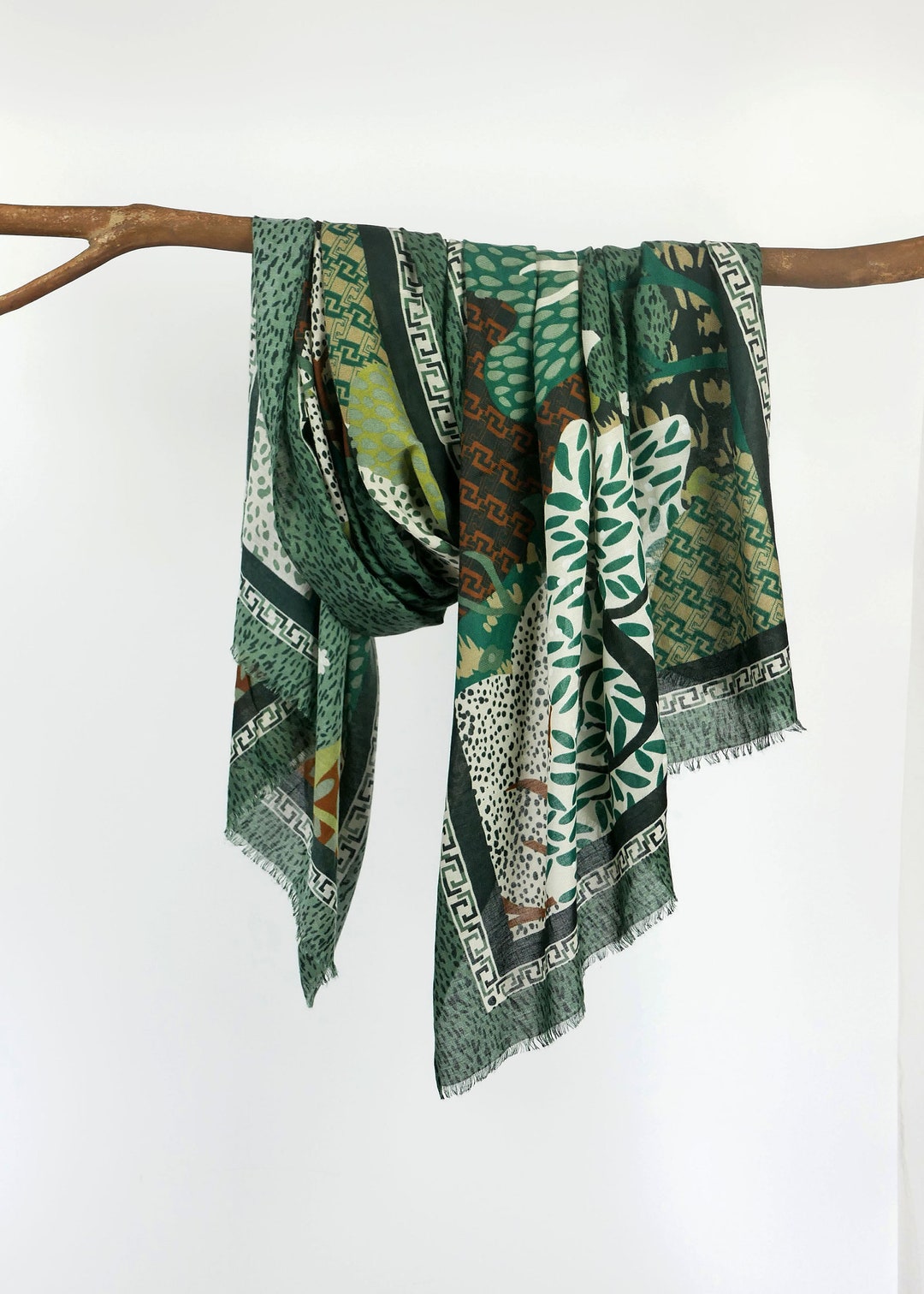Raw Edge Soft Forest Tree Scarves Unisex Autumn Scarf Green Wrap Gift ...