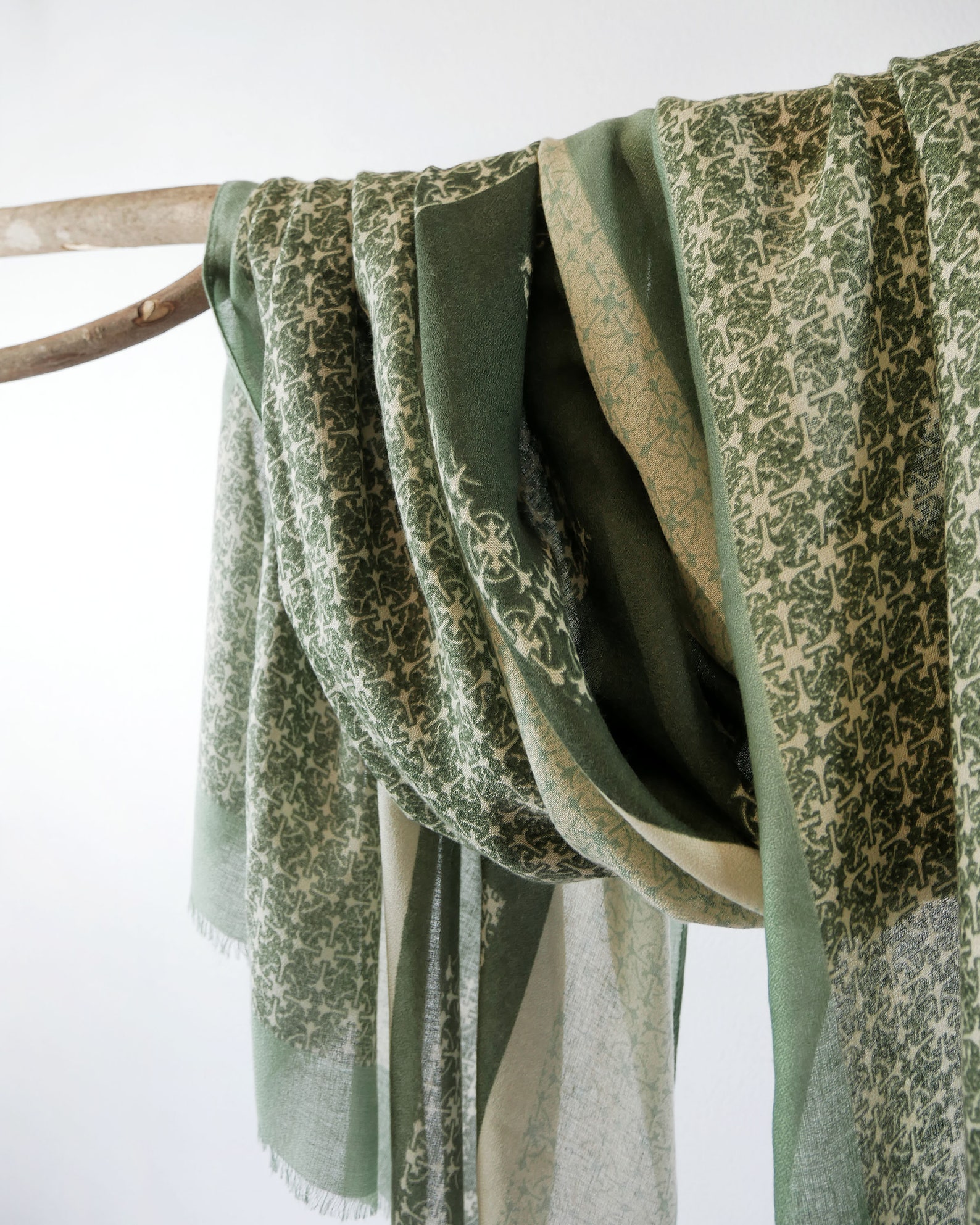 Light Sage Raw Edge Unisex Pattern Scarves Middle Weight Fashion Shawl ...