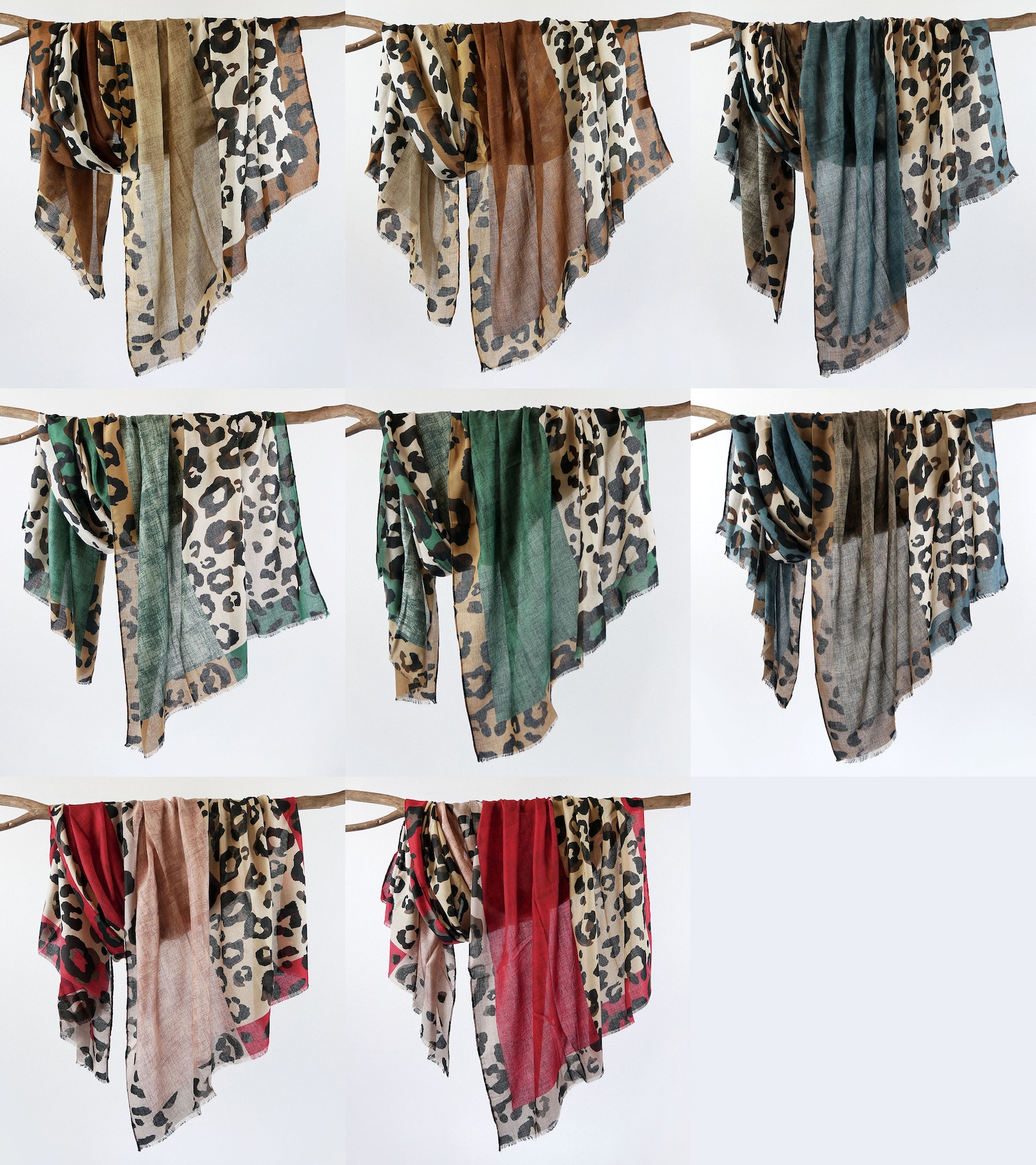 Green Offwhite Cheetah Leopard Scarf Animal Print Raw Edge Shawl Unisex ...