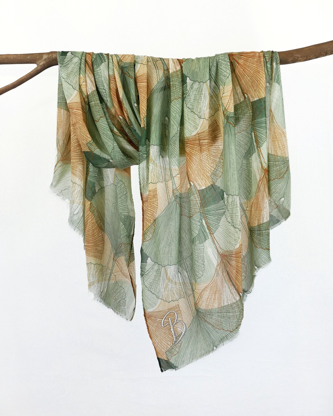 Ginkgo Leaves Soft Voile Fall Scarf, Brown Gold Yellow Green Autumn Mix ...