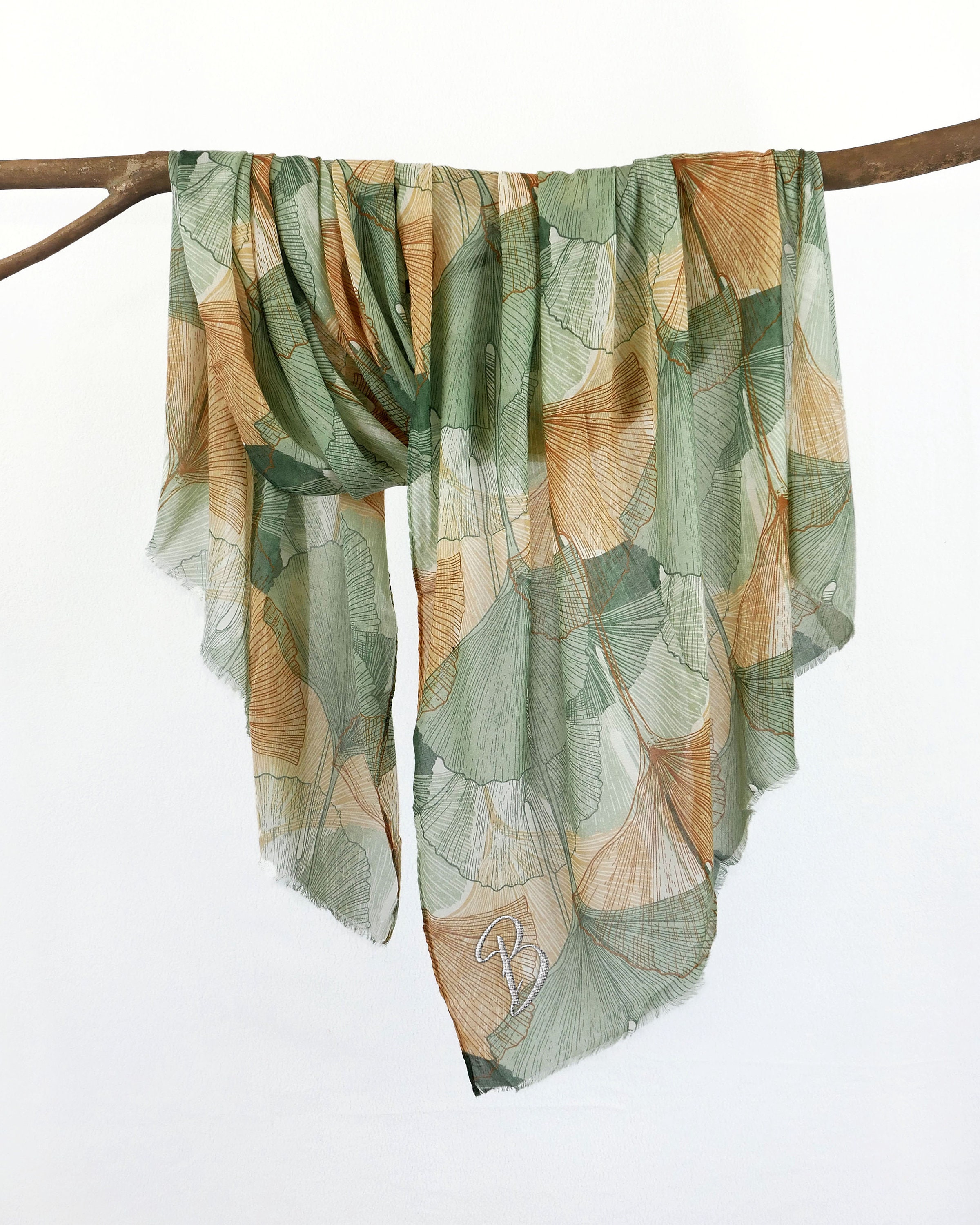 Ginkgo Leaves Soft Voile Fall Scarf, Brown Gold Yellow Green Autumn Mix ...