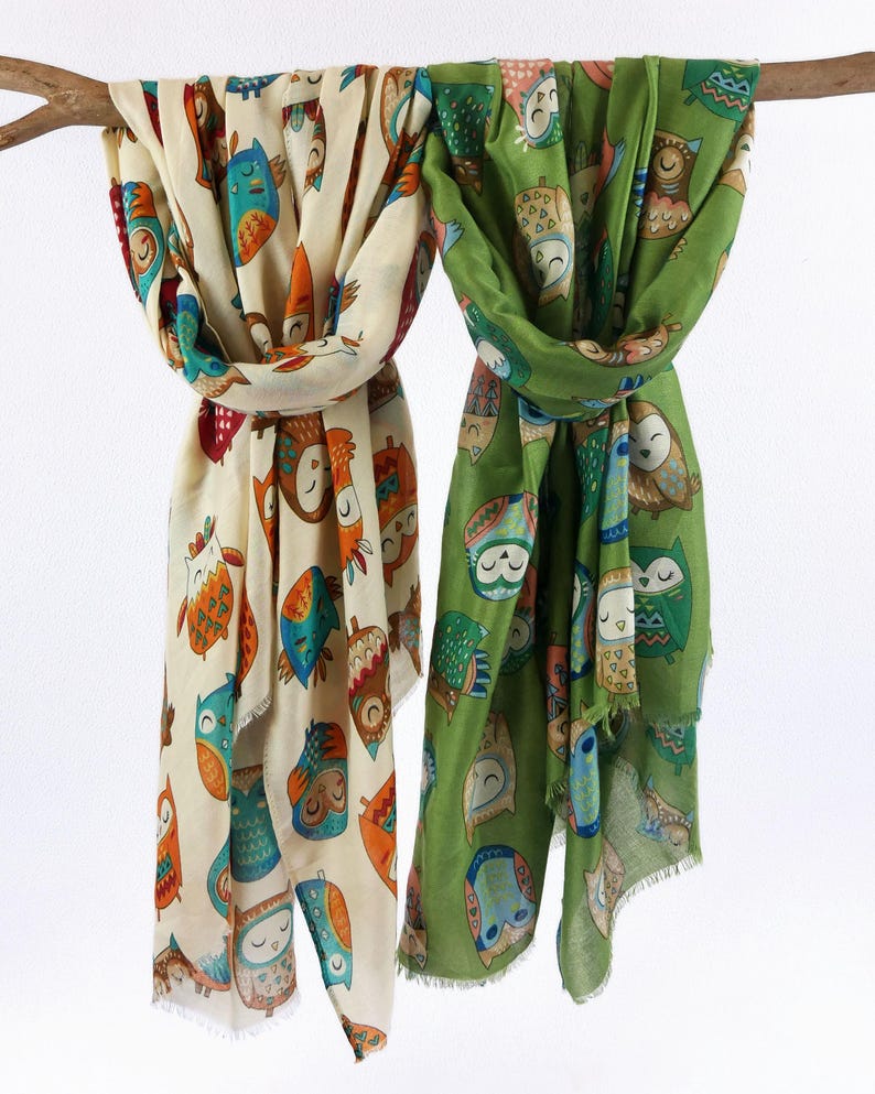 Owl Lover Autumn Scarf Boho Bird Wrap Birthday Mother's Day Gift for ...
