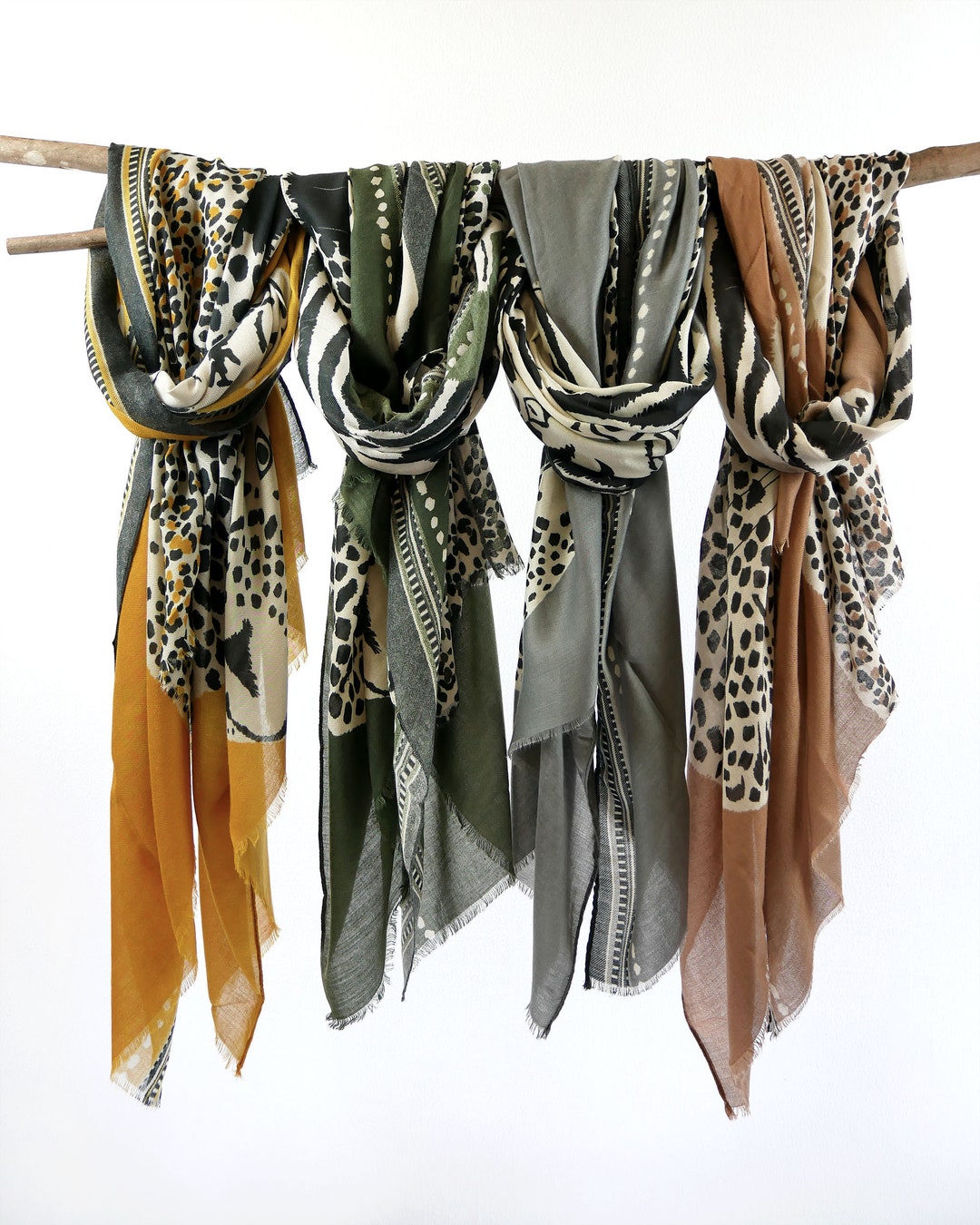 Cheetah Leopard Woman Scarf Raw Edge Seaweed Green Animal Print Shawl ...