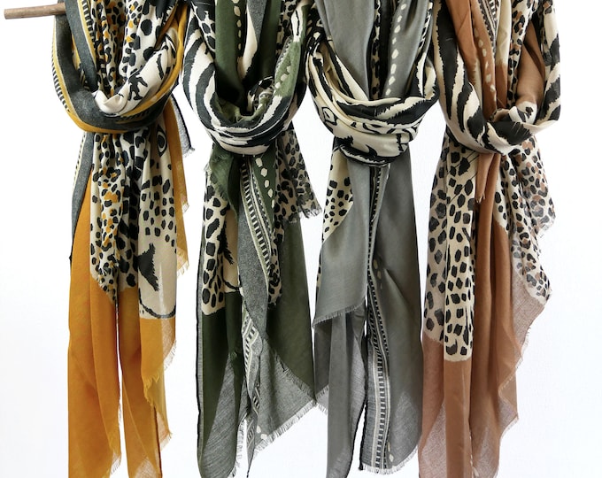 Beige Cotton Scarf With Micro Leopard and Zebra Pattern – A Fashionable ...