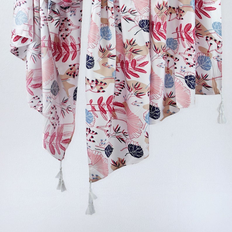 Fuchsia Floral Scarf Hot Pink Woman Tassel Shawl Boho Flower Wrap ...
