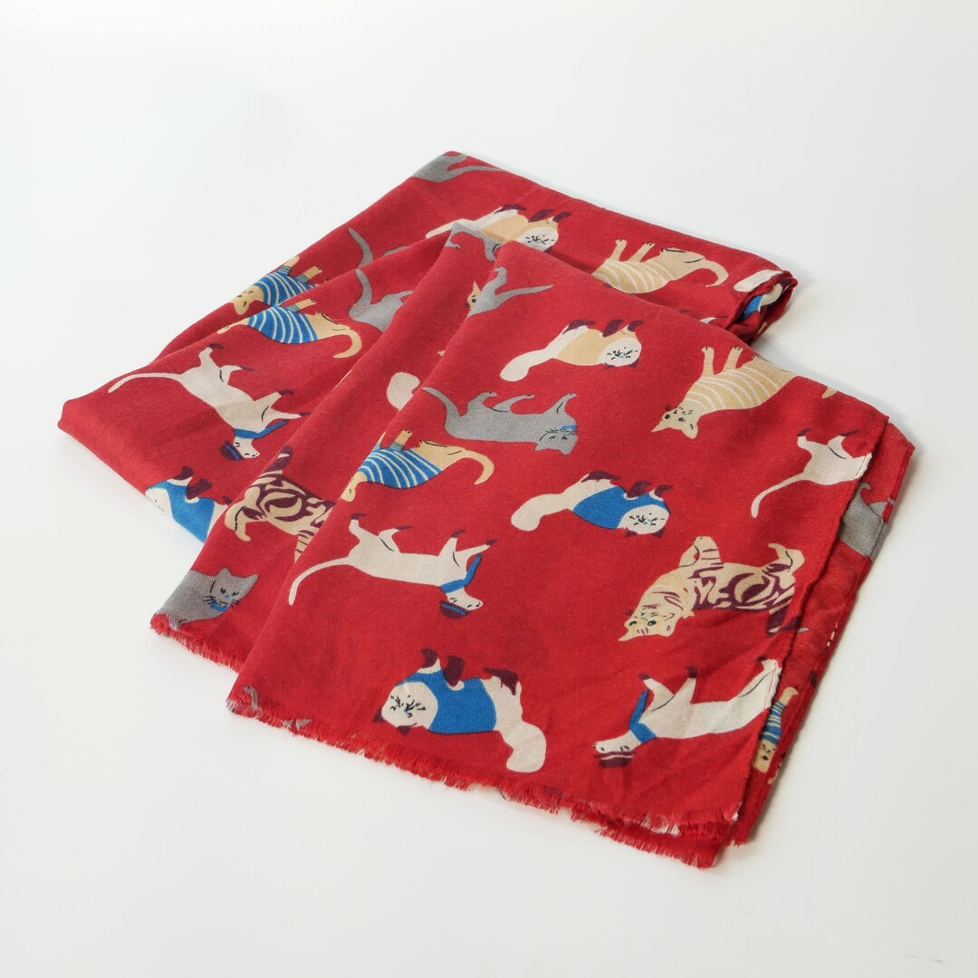 Red Scarf for Cat Lovers, Unisex Kitty Scarves Personalized Initial ...