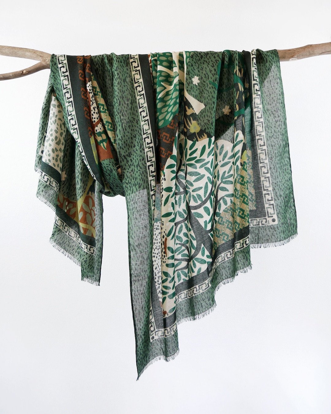 Raw Edge Soft Forest Tree Scarves Unisex Autumn Scarf Green Wrap Gift ...