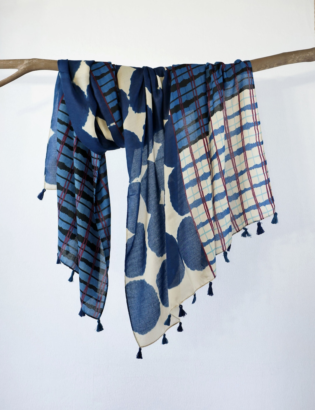 Denim Blue Abstract Watercolor Scarf Asian Inspired Zen Gift Boho Navy ...