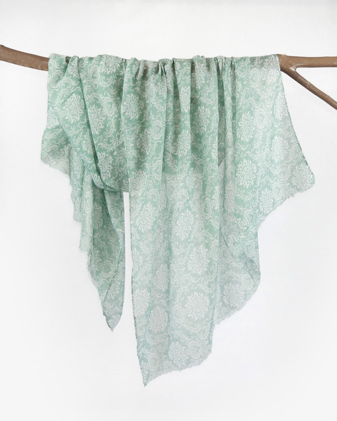 Mint Green Soft Voile Spring Scarf Raw Edge Purple Head Wrap Boho Shawl ...