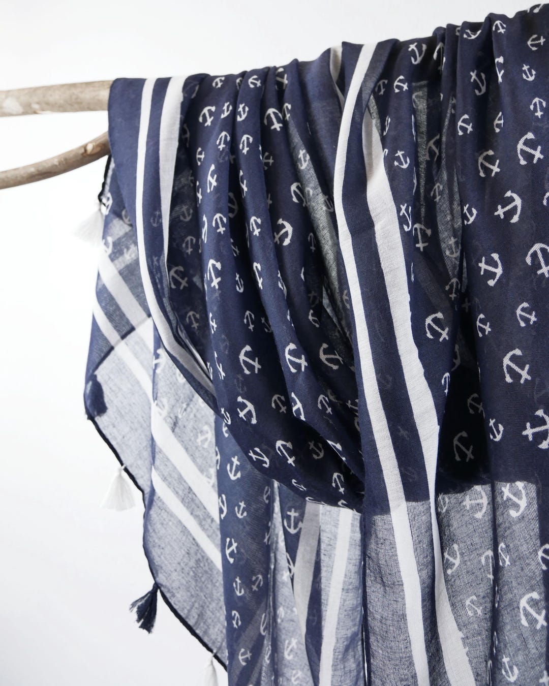Blue White Anchor Tassel Shawls Soft Navy Unisex Scarf Marine Gift for ...