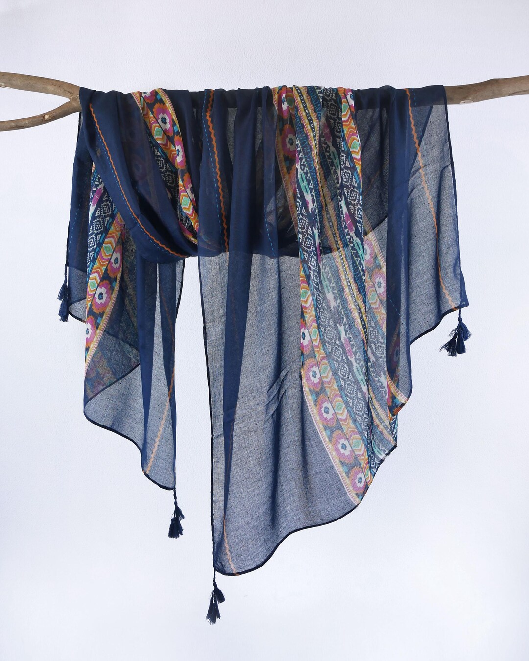 Exotic Navy Blue Woman Autumn Scarf Ethnic Bohe Tassels Shawl Gift for Mon - Etsy