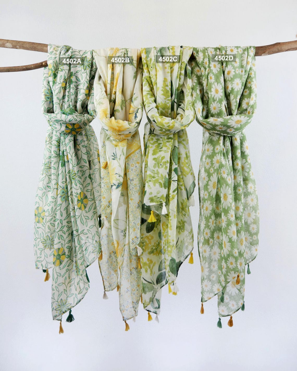 Spring Green Leaves Semi-transparent Spring Woman Scarf Lightweight ...