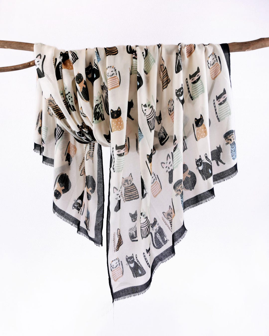 Black off White Scarf for Cat Lovers, Unisex Kitty Scarves Personalized ...