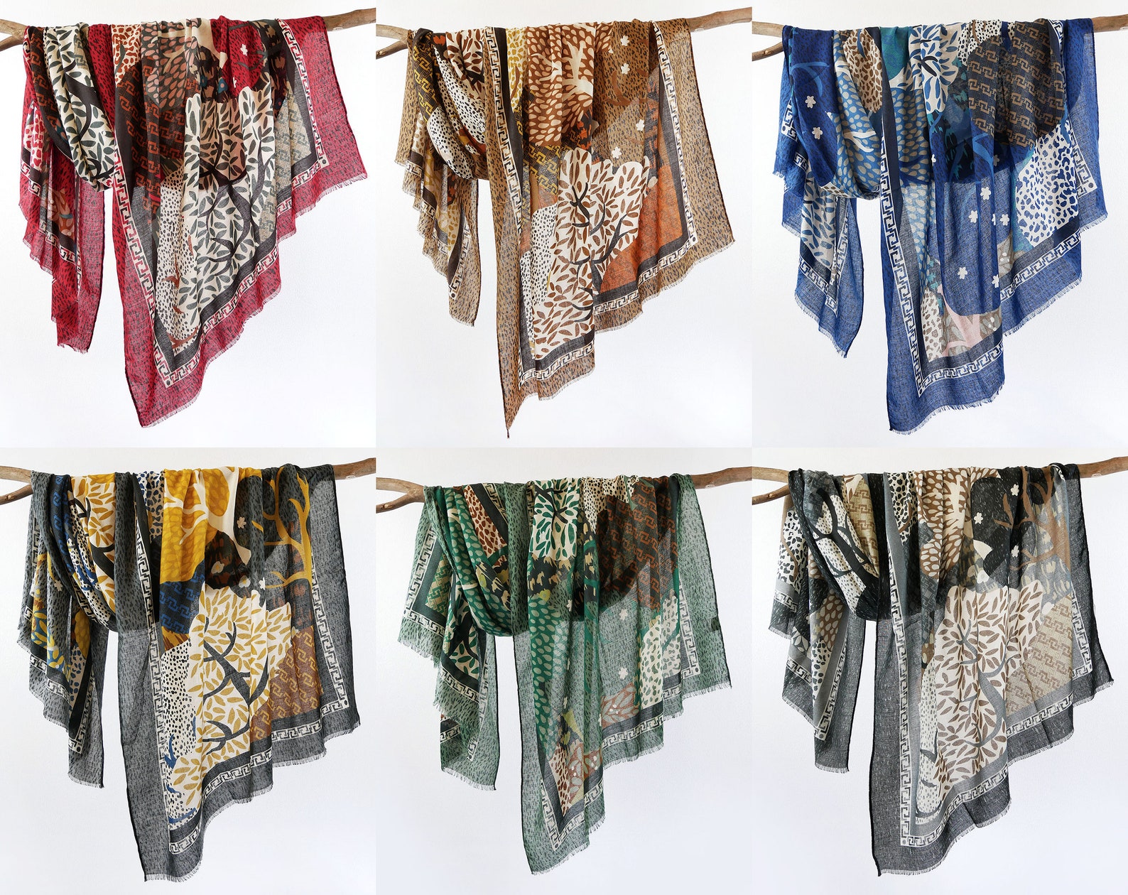 Raw Edge Soft Forest Tree Scarves Unisex Autumn Scarf Green Wrap Gift ...