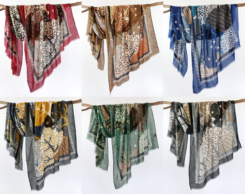Raw Edge Soft Forest Tree Scarves Unisex Autumn Scarf Green Wrap Gift ...