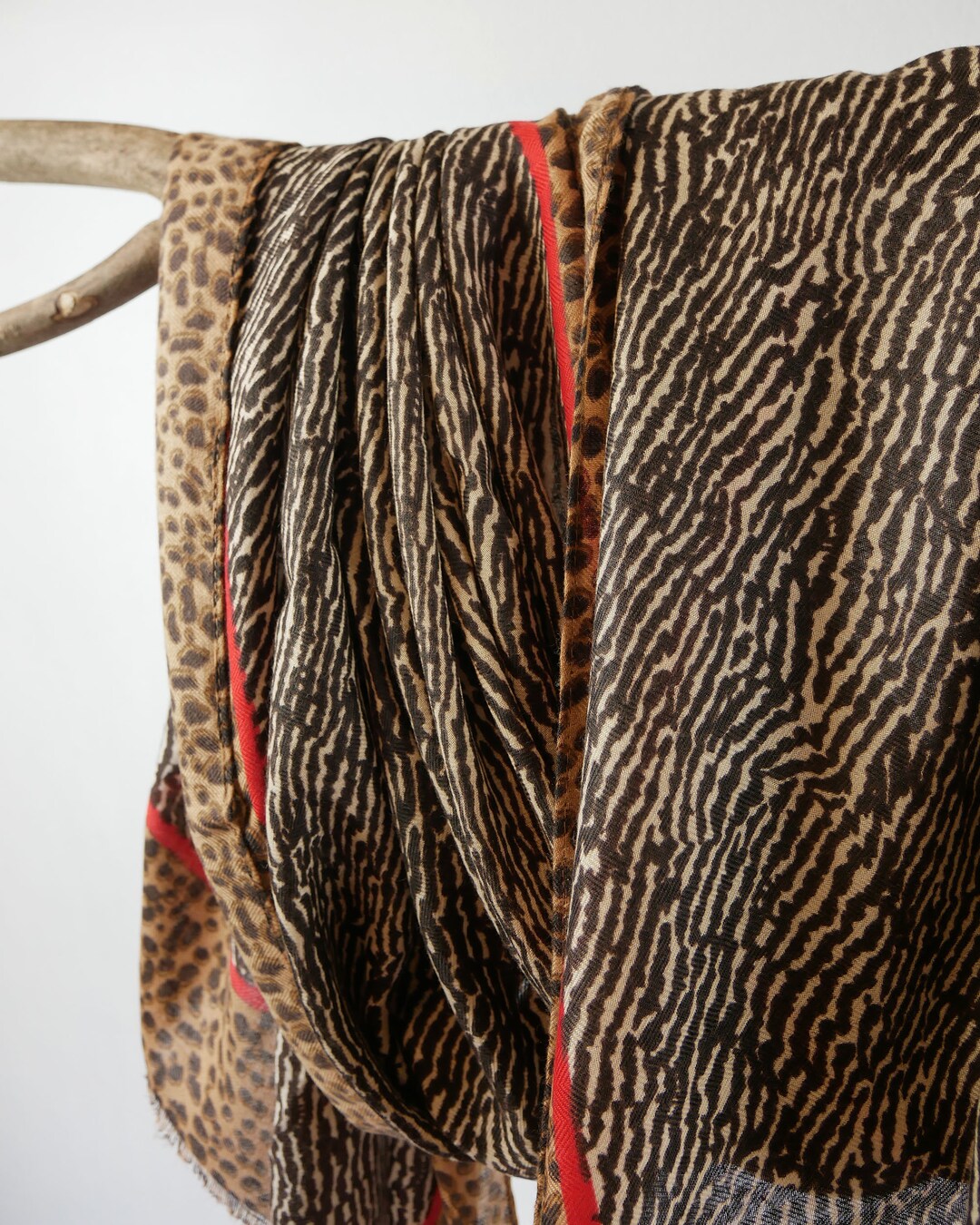 Red Stripe Brown Leopard Cheetah Scarf Printed Raw Edge Animal Skin ...