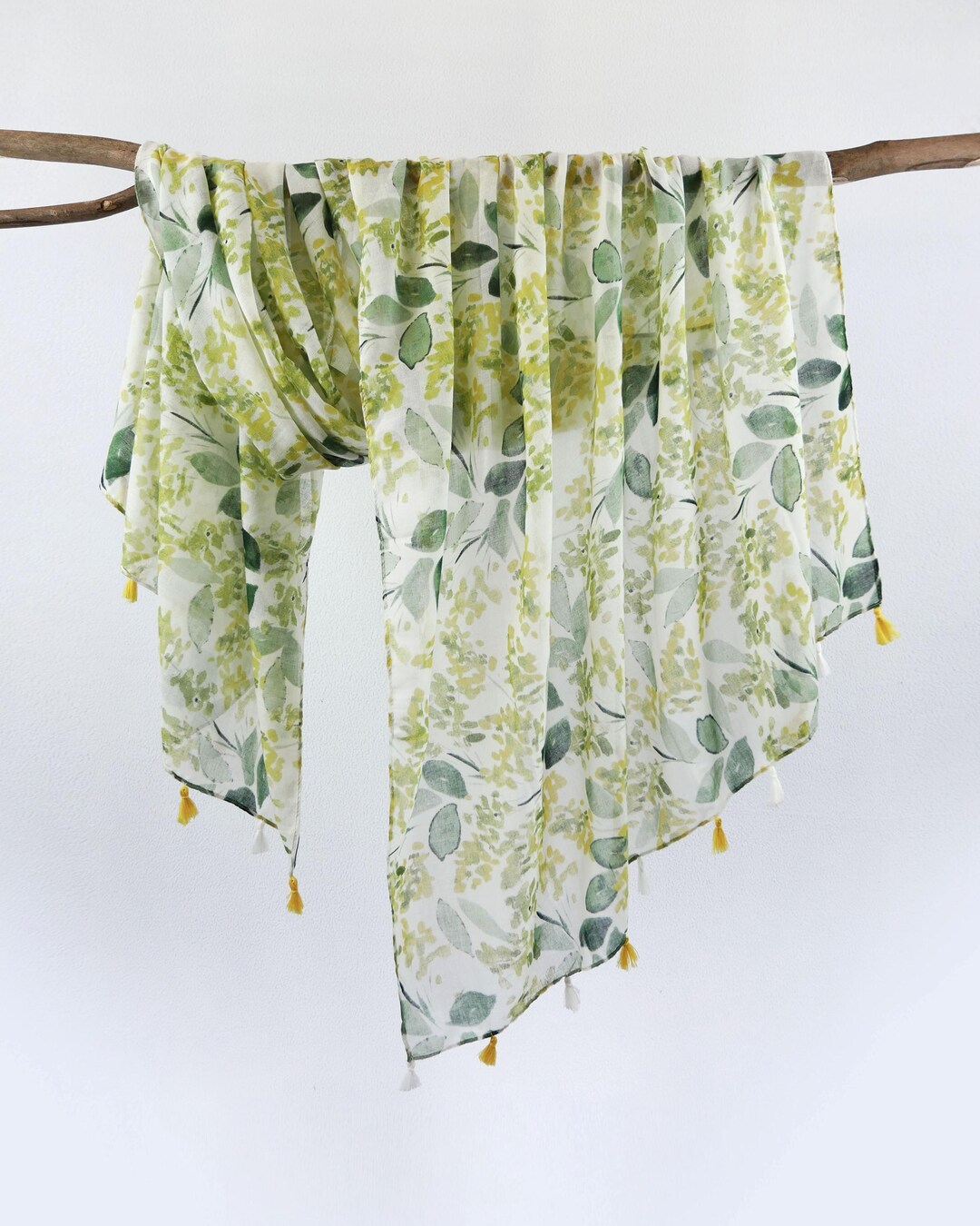 Spring Green Leaves Semi-transparent Spring Woman Scarf Lightweight ...