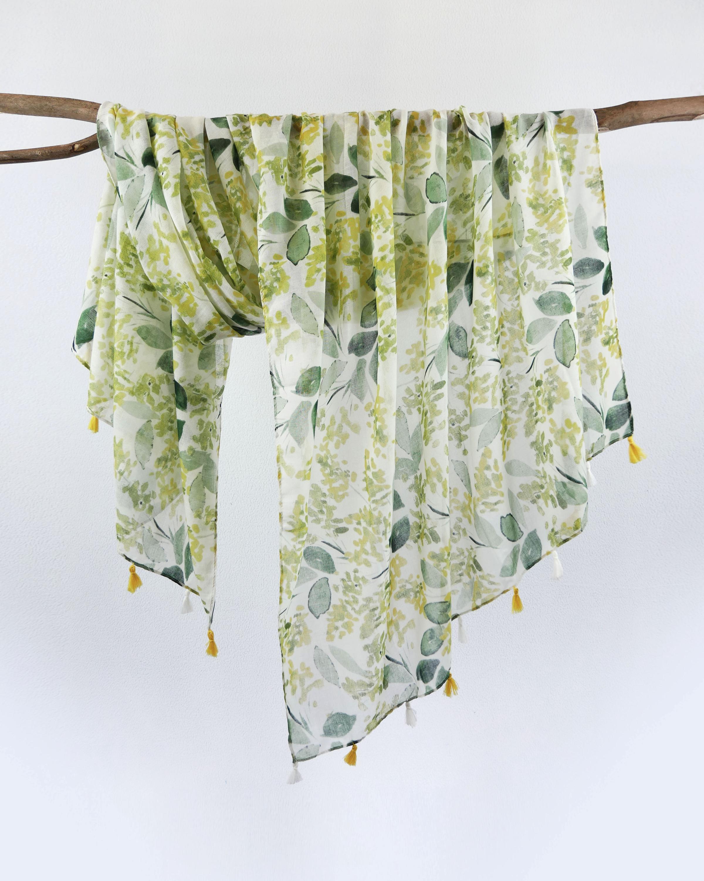 Spring Green Leaves Semi-transparent Spring Woman Scarf Lightweight ...