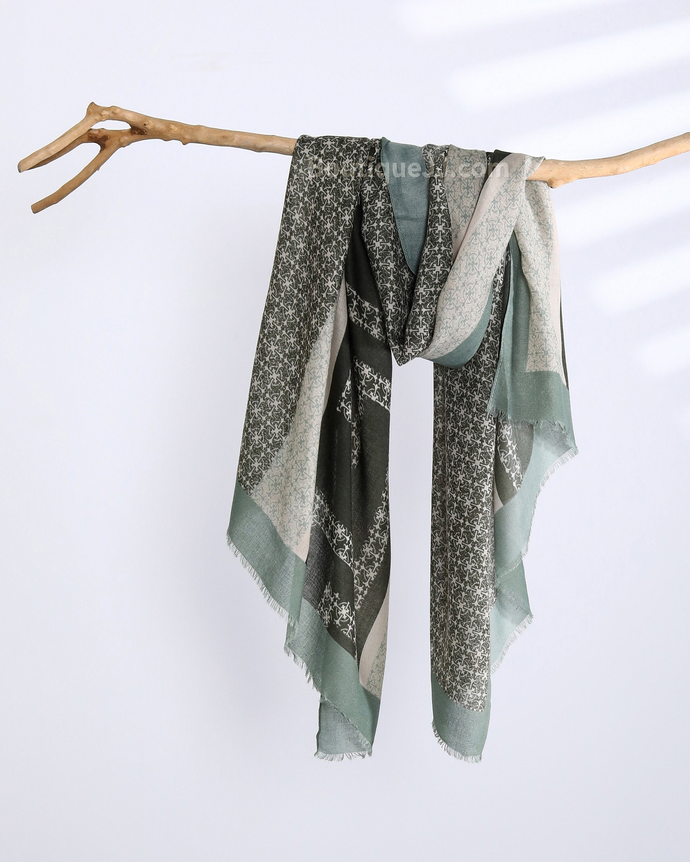 Light Sage Raw Edge Unisex Pattern Scarves Middle Weight Fashion Shawl ...