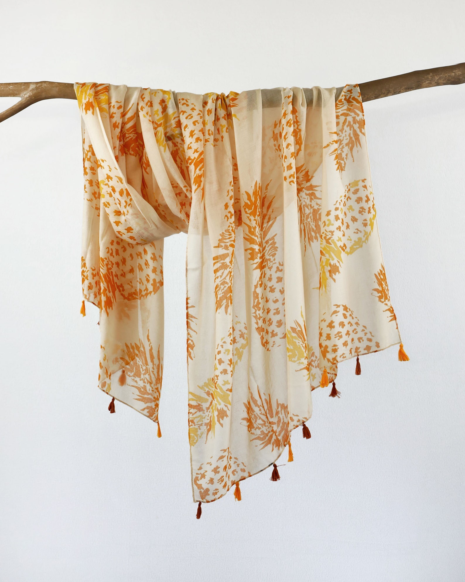Orange Pineapple Scarf Lightweight Boho Shawl Fun Tropical Fruit Tassel ...