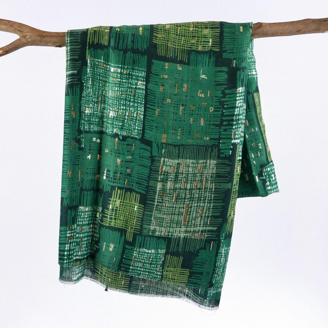 Abstract Green Woman Scarf Cotton Feel Autumn Shawl Gift for Him Her ...