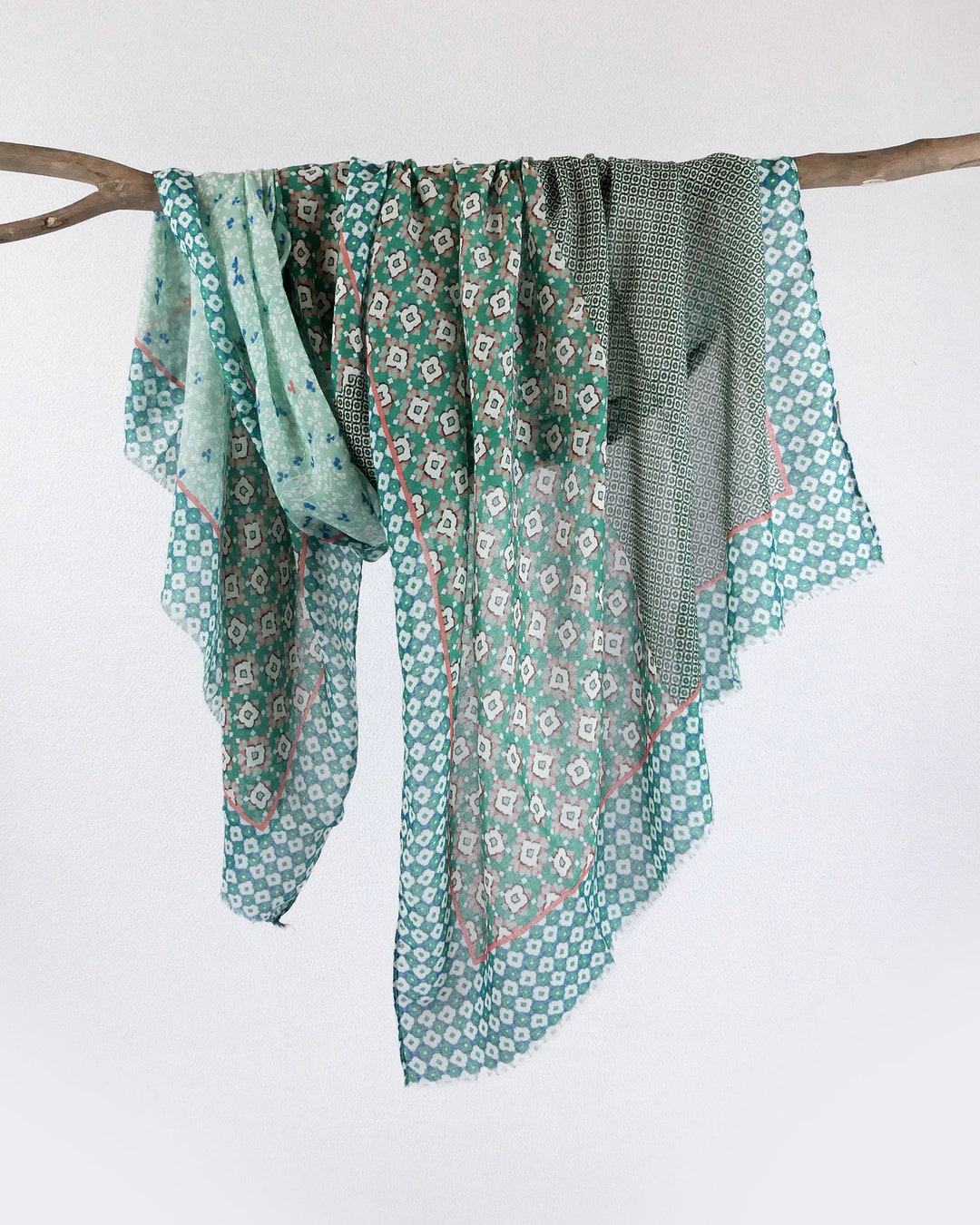 Turquoise Blue Woman Scarf Boho Floral Shawl Botanical Flower Wrap Gift ...