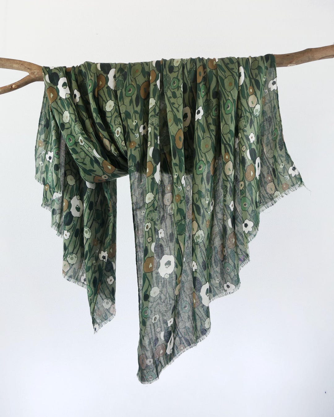 Green Autumn Scarf Boho Botanical Winter Wrap Birthday Gift for Her ...