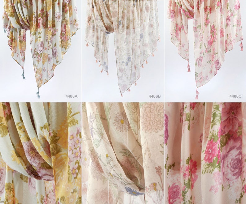 Pink Floral Woman Botanical Scarf Boho Tassel Shawl Pastel Botanical ...
