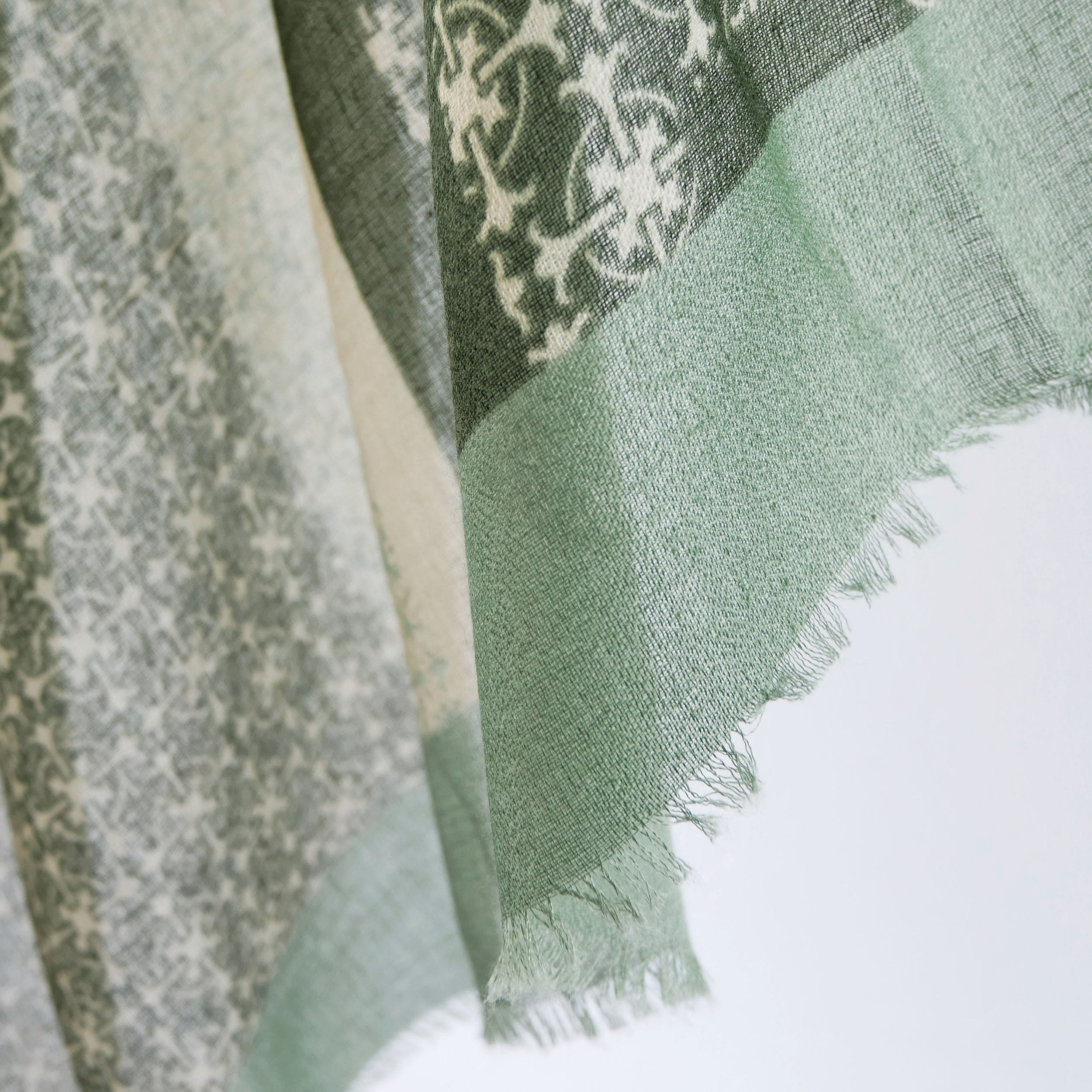 Light Sage Raw Edge Unisex Pattern Scarves Middle Weight Fashion Shawl ...