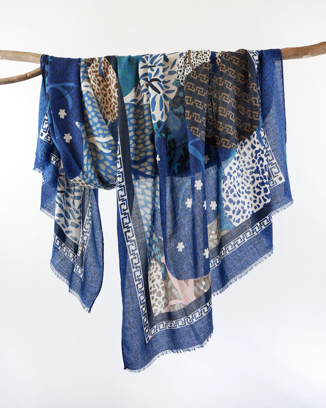 Raw Edge Blue Forest Tree Scarf Unisex Denim Blue Autumn Wrap Navy ...