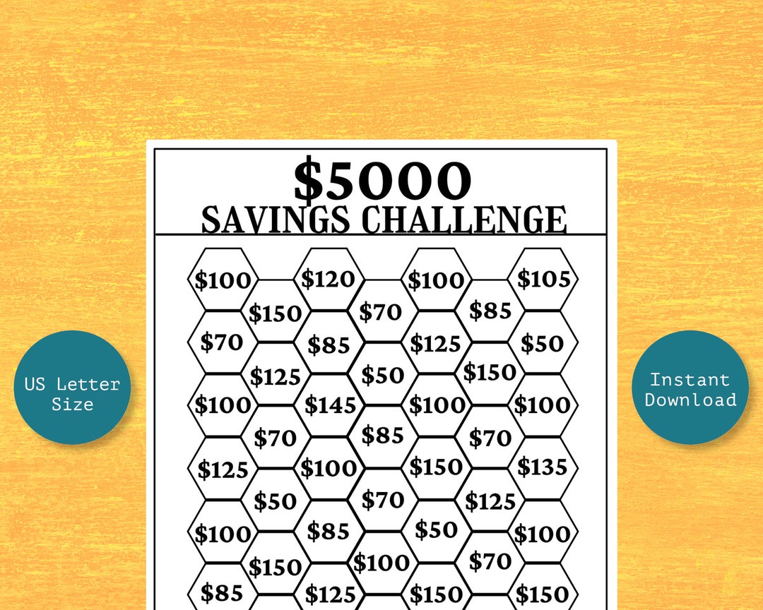5000 Dollar Savings Challenge | 5k | Budget Binder | US Letter Size ...