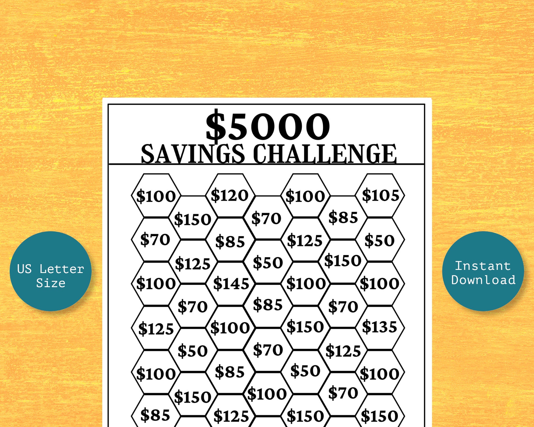 5000 Dollar Savings Challenge | 5k | Budget Binder | US Letter Size ...