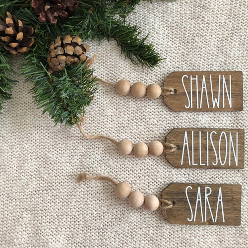 Personalized Beaded Christmas Stocking Tags Wood Tags Gift - Etsy