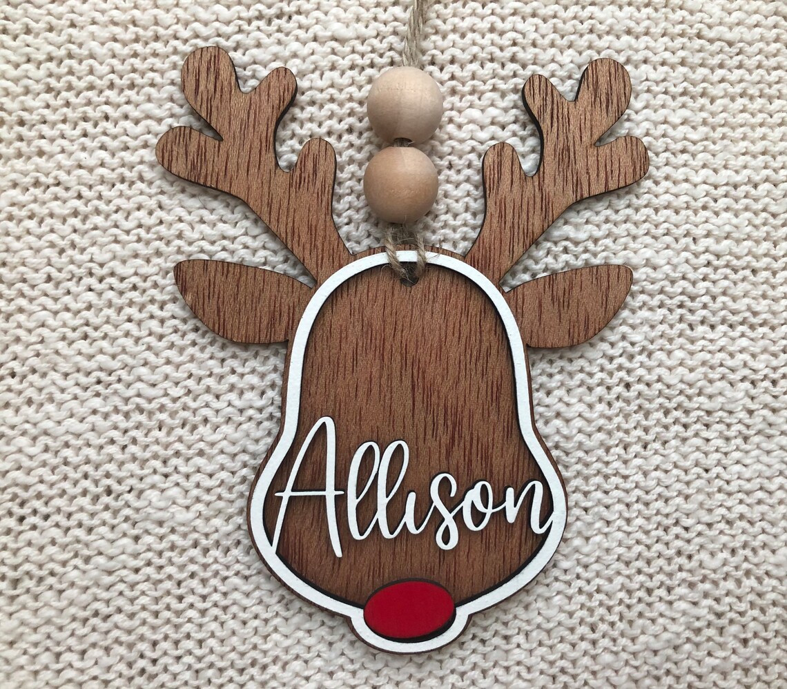 Personalized Reindeer Ornament Wooden Ornament - Etsy