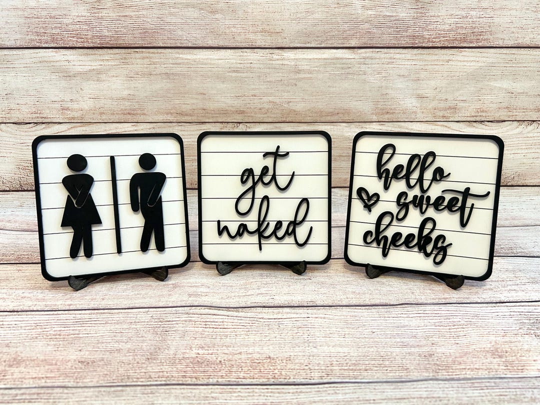 Mini Bathroom Signs, Funny Bathroom Signs, Bathroom Tiered Tray Decor ...