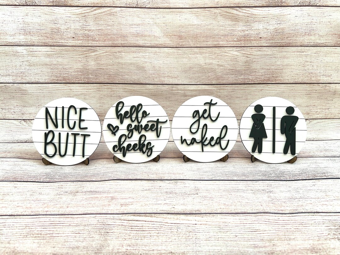 Mini Bathroom Signs, Funny Bathroom Signs, Bathroom Tiered Tray Decor ...