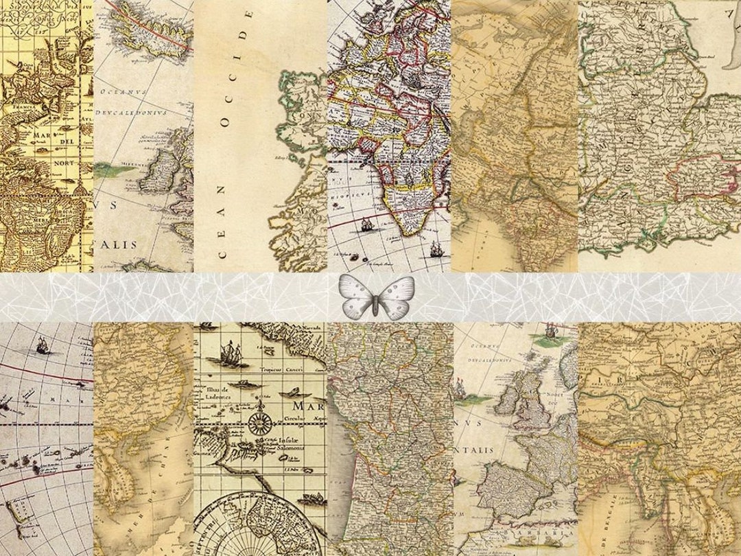 Antique Maps Digital Papers, Retro Old Vintage Maps Backgrounds, Old ...