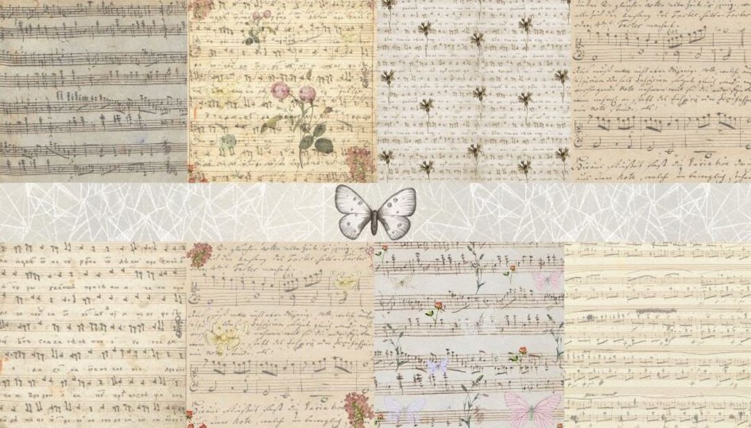 Music Sheets Digital Papers, Musical Notes Shabby Digital Papers ...